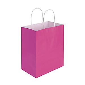 Each 100 Pack Medium Fuchsia & Yellow Kraft Paper Gift Bags with Handles Bulk