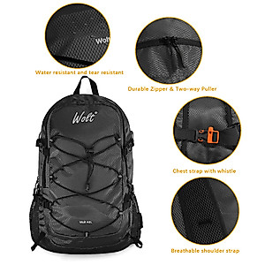 WOLT | Packable Hiking Backpack 40L Waterproof Camping Backpack Men Women Foldable Lightweight Hiking Daypack, Outdoor Travel Daypack (Dark Grey)