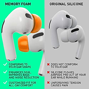 Eartune Fidelity UF-A Premium Memory Foam Tips for AirPods Pro (1st Gen & 2nd Gen) - Fits in Charging Case, Stays in Your Ears, Superb Sound Isolation, and Built-in Waxguard - Medium, [Orange]