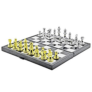 Chess Set Large Portable Chess Set Game Gold&Silver Pieces Board Folding Plate Reinforcement Board Game Children Chess Game Board Set