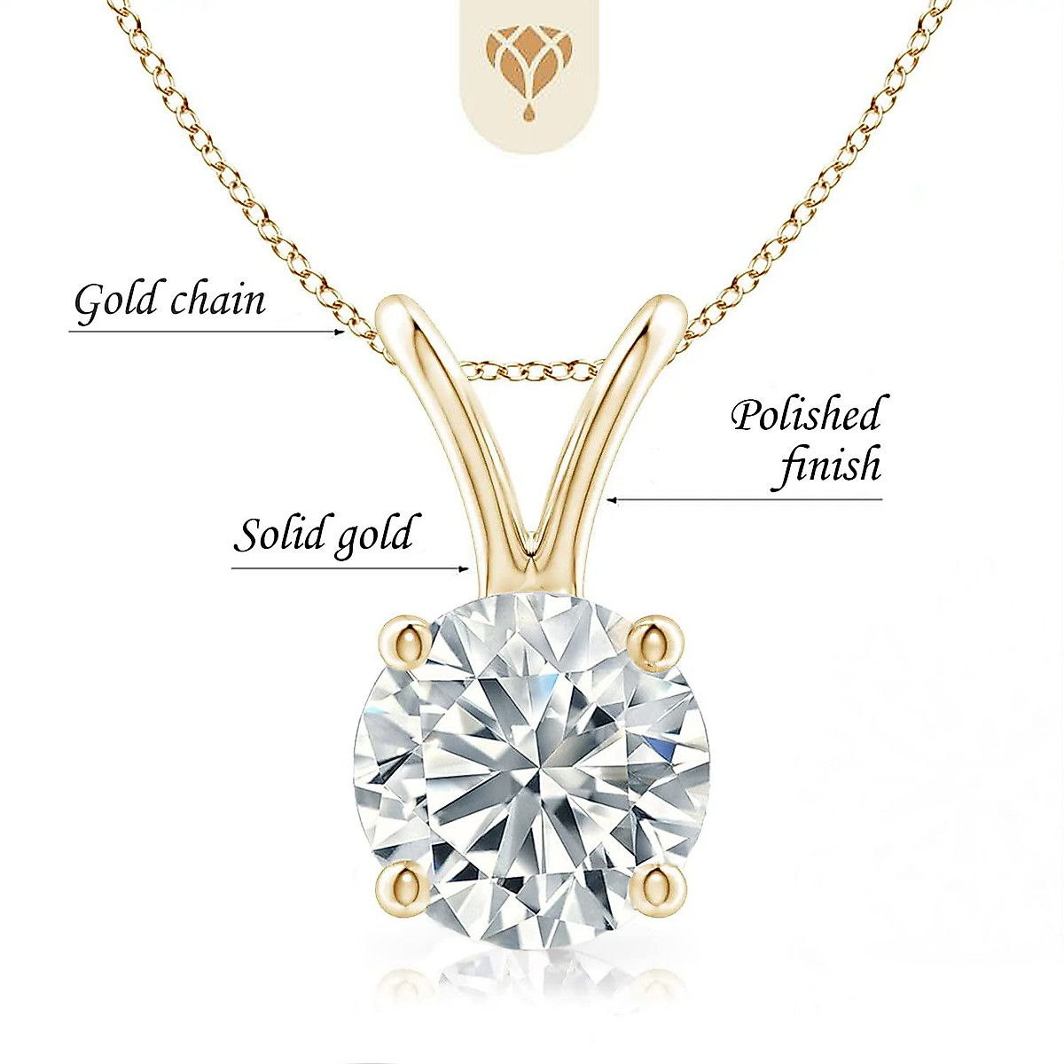 The Diamond Deal .25ct (1/4Cttw) Carat Round Brilliant Solitaire Lab-Grown Diamond Solitaire Pendant Necklace For Women Girls infants in 14k Yellow Gold With 18" Gold Chain