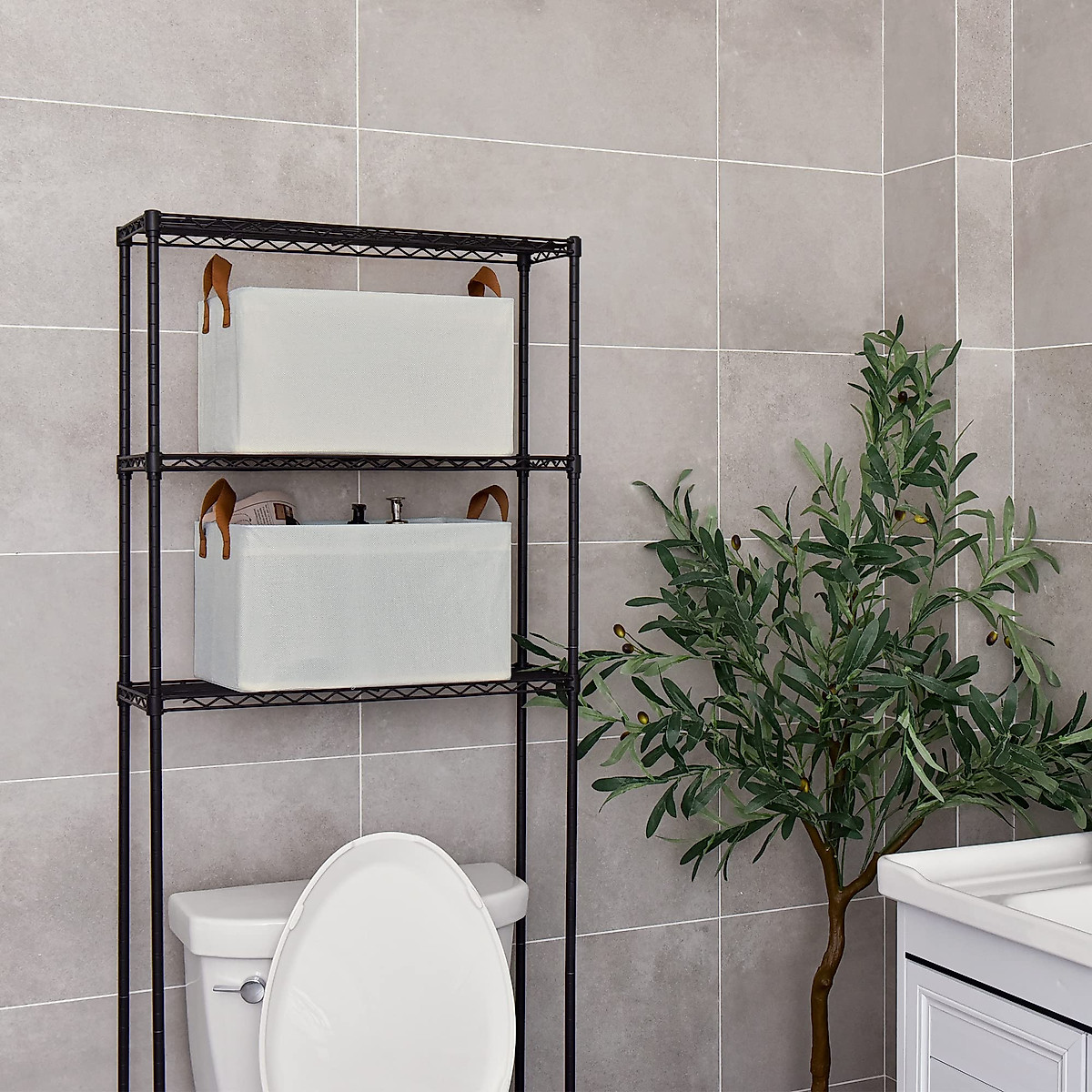 GRANNY SAYS Bundle of 3-Pack Closet Storage Bins with Lids & 2-Pack Lidless Storage Bins with Metal Frame