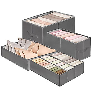 ULENDIS 6 Pack Upgraded Washable Wardrobe Clothes Organizer, 6/7/11 Grids Clothes Organizer for Folded Clothes with Handles & PP Board, Closet Organizers and Storage for Jeans T-shirts Pants Leggings