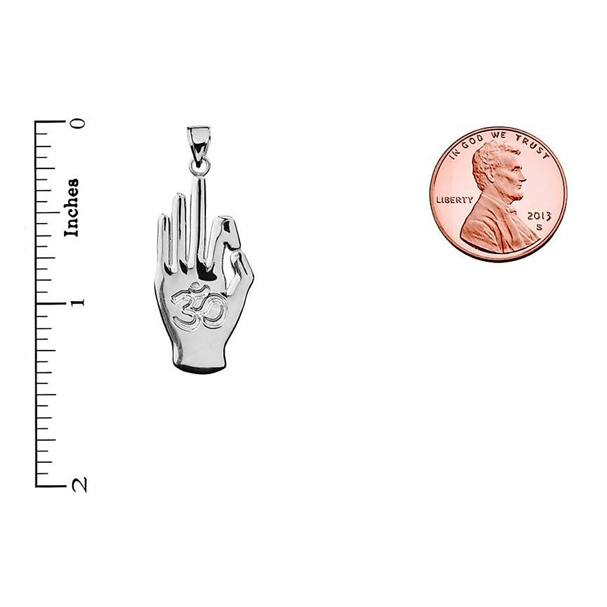 Middle Eastern Jewelry Unique Sterling Silver Stay Calm Om/Ohm Hand Signal Pendant Necklace, 20"