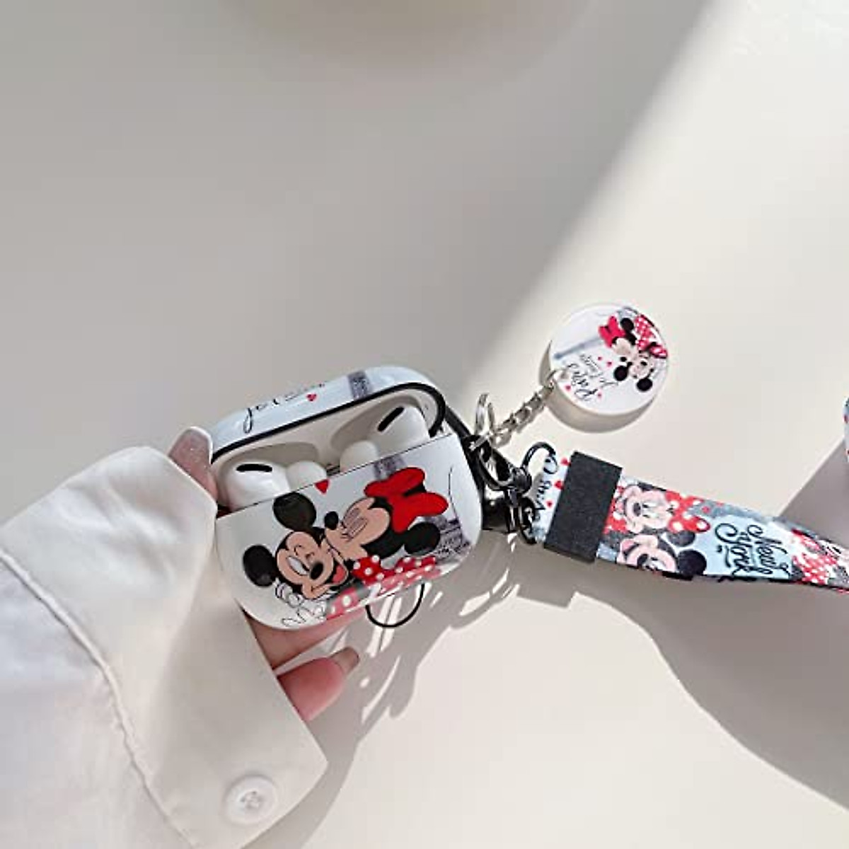AirPods Pro Case Fancy with Mickey and Minnie Lanyard Keychain ，Personalised Anime Kiss Designed and Unique IMD Process TPU Soft AirPods Pro Case