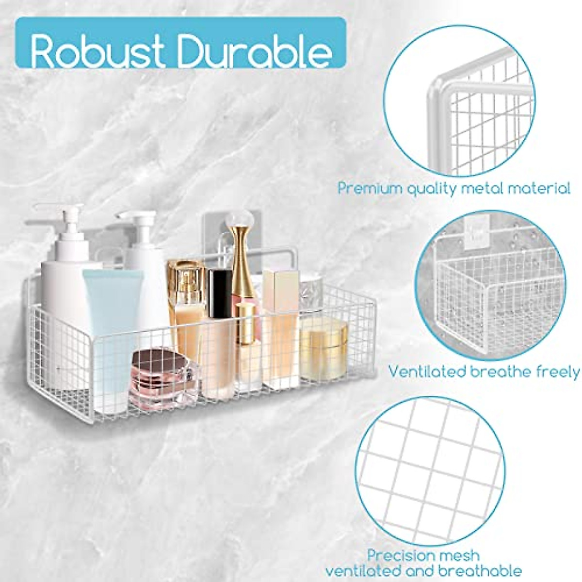 2Pcs Shower Caddy Shelf Organizer Rack, JOPBENG No Drilling Wall Mounted Bathroom Organizer, Rustproof Self Adhesive Shower Shelves for Bathroom Toilet Kitchen RV