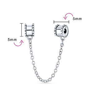 Beaded Edge Handcuff Double Safety Chain Spacer Stopper Daisy Flower Charm Bead For Women .925 Sterling Silver Fits European Bracelet