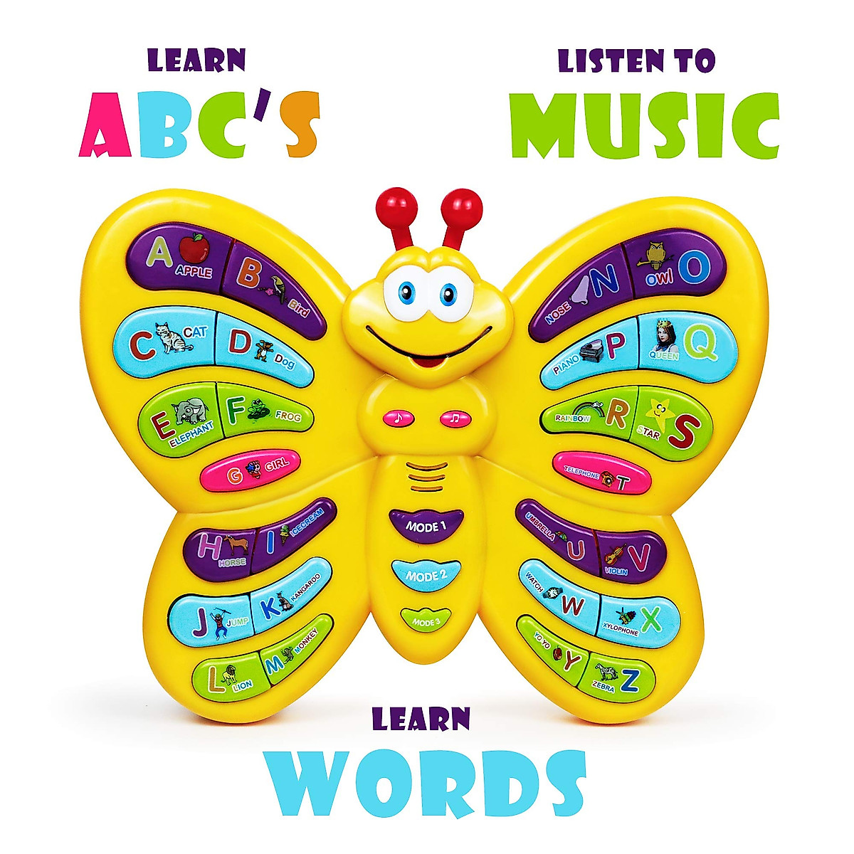 Preschool ABC Learning Toy, Interactive Educational Butterfly Toy for Toddlers, Animal Sounds & Music, Early Development See and Say Baby Toys for 3 Year Old Boys & Girls