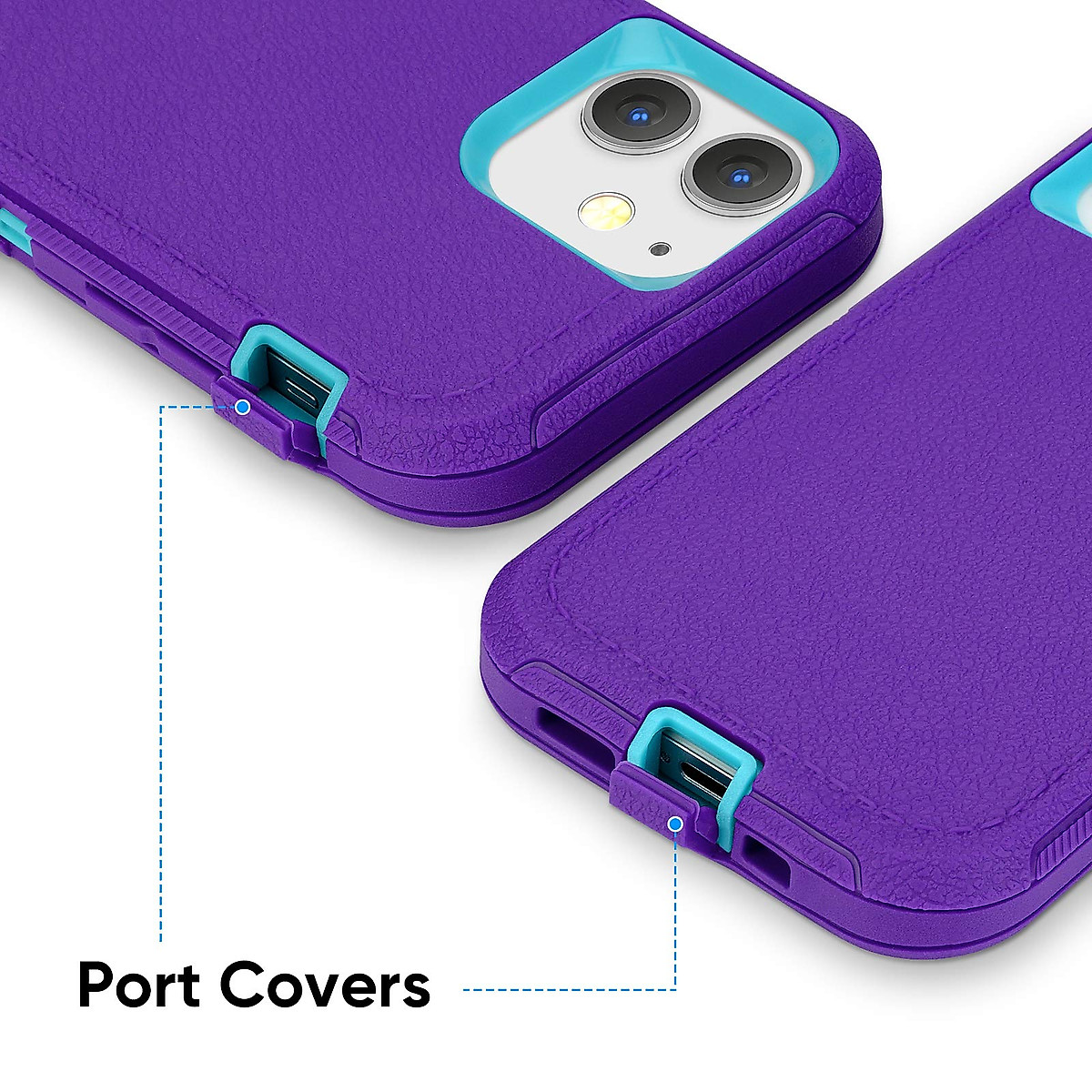 CAFEWICH Defender Case for iPhone 12 Mini, Heavy Duty 3 in 1 Shockproof Anti-Slip Drop Protective Phone Cover for iPhone 12Mini 5.4'' Display (Purple Blue)