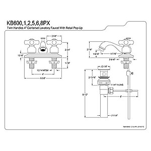 Kingston Brass KB601PX Restoration 4-Inch Centerset Lavatory Faucet with Porcelain Cross Handle, Polished Chrome
