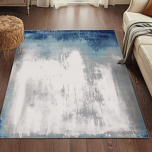 LUXE WEAVERS Victoria Collection Blue 8x10 Modern Distressed Abstract Polypropylene Area Rug
