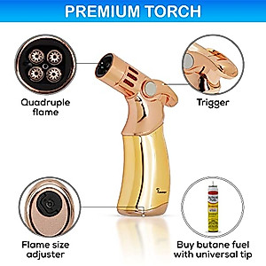 Profesional Butane Blow Torch - for Creme Brulee, Cooking, Desserts, Baking (Silver)