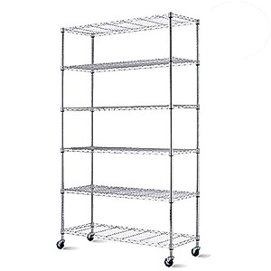 Tyyps Storage Metal Shelves Wire Shelf Organizer 6 Tier Wire Shelving Unit Heavy Duty Height Adjustable NSF Shelving Commercial Rolling Steel Rack 2100 Lbs Capacity with Wheels 82”X48”X18”,Chrome