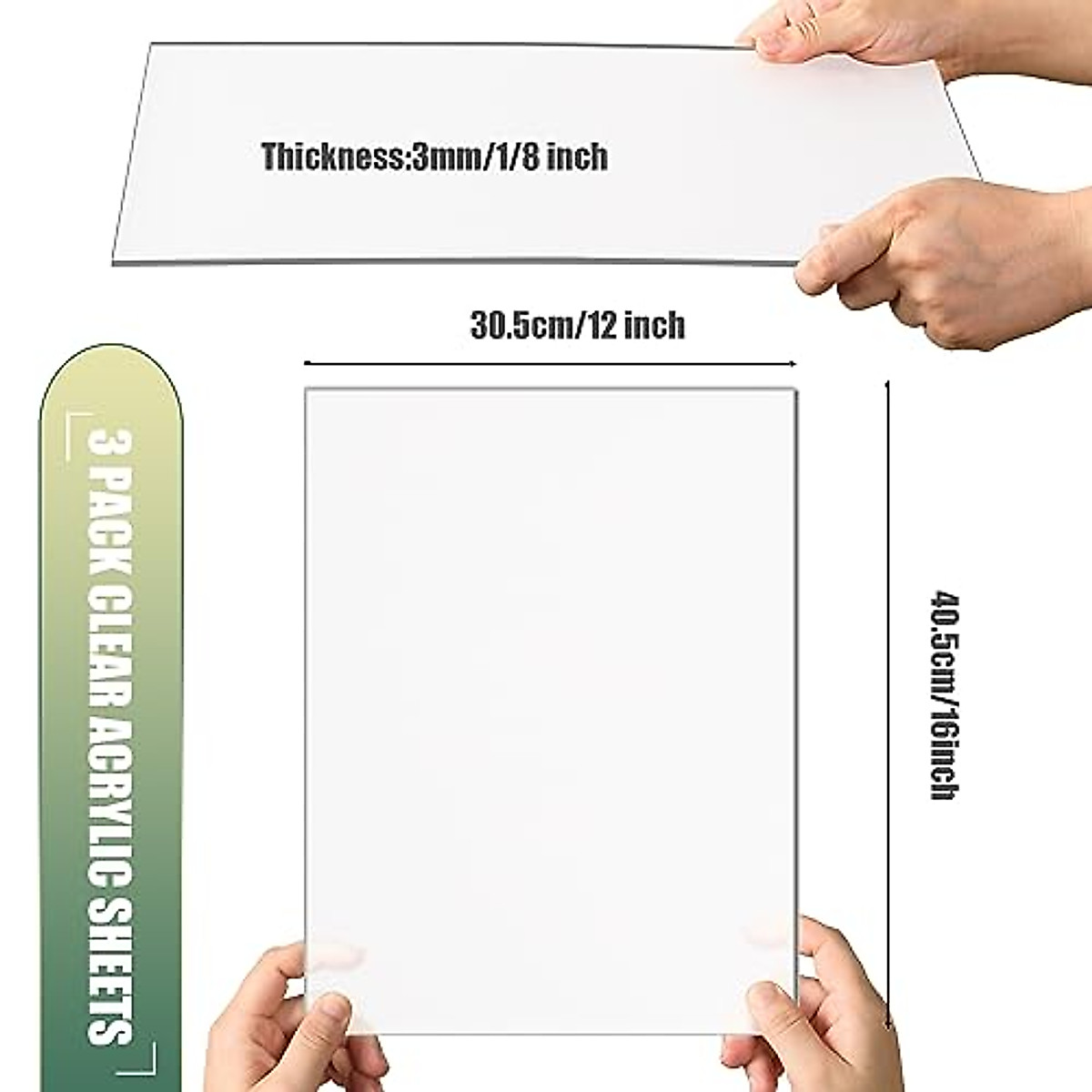 3 Pack Clear Acrylic Sheets Cast Plexiglass 12x16x1/8 Inch-3 mm Clear Plexiglass Plastic Sheet Transparent Acrylic PET Boards Panel Glass Replacement for Craft, Photo Frame, DIY Display Projects, Sign