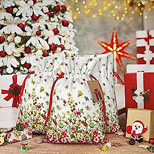 Drawstrings Christmas Gift Bags Watercolor-Floral-Bee-Butterfly Presents Wrapping Bags Xmas Gift Wrapping Sacks Pouches Medium