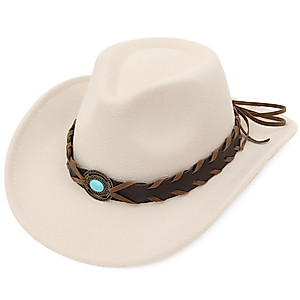 GEMVIE Cowboy Hat for Women Men Classic Belt Buckle Cowgirl Hat Western Style Fedora Cowboy Hat White