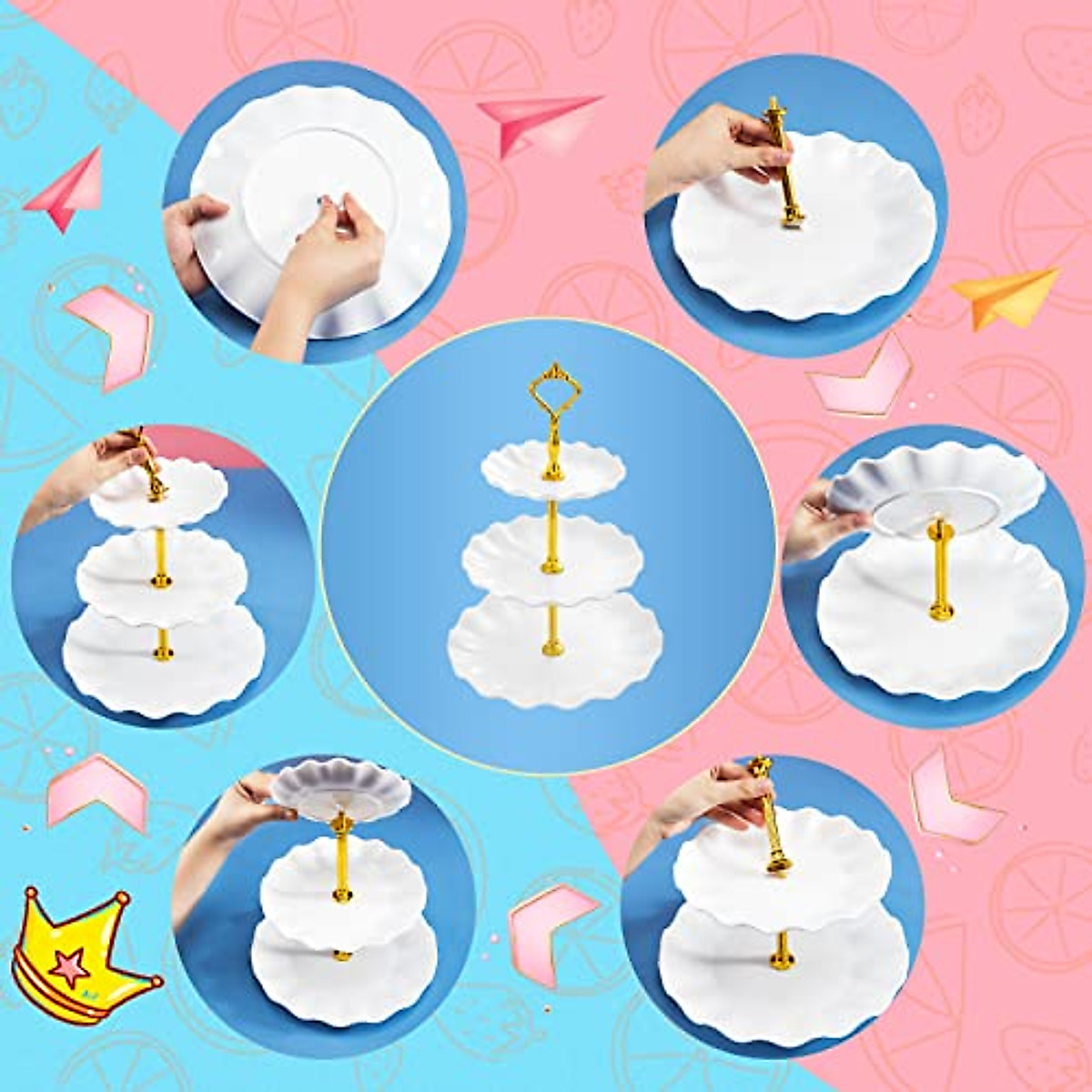 Supernal 3 Tier Plastic Cupcake Stand, 3 Pack White Cupcake Holder, Plastic Cake Stands,Cupcake Tower Display, Dessert Cupcake Pastry Candy Display for Wedding, Event, Baby Shower, Birthday Party