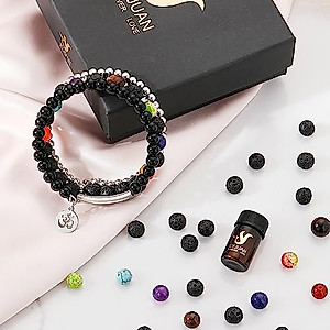 SYJUAN Coolest Mindfulness Yoga Gifts 7 Chakra Bracelet Multi Layer Worry Stone for Anxiety Aromatherapy Diffuser Reiki Meditation Gifts for Women