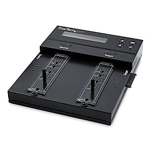 StarTech.com Standalone Dual Bay M.2 SATA/NVMe Duplicator/Eraser, HDD/SSD Cloner/Wiper for M.2 PCIe AHCI/NVMe, M.2 SATA, 2.5/3.5in Drives, Hard Drive Sanitizer/Copier, TAA (SM2DUPE11),Black