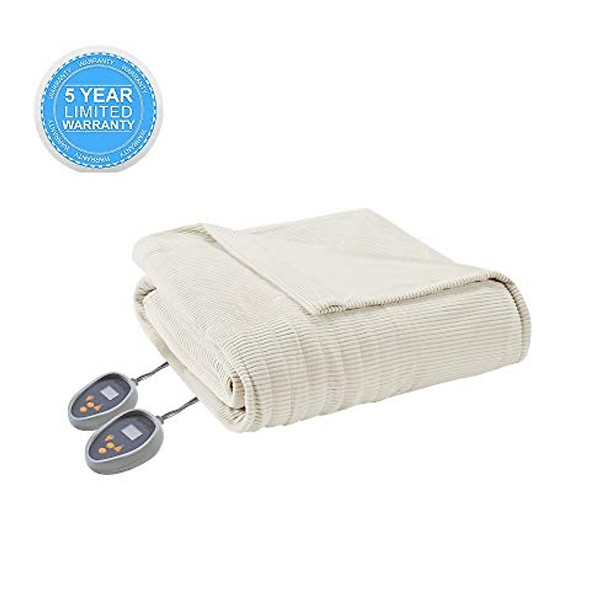 Beautyrest Electric Blanket Luxurious Micro Fleece Ultra Soft Ribbed Textured, Cozy and Snuggly Cover for Cold Weather, Fast Heating, Auto Shut Off, 20 Level Heat Setting Controller, King, Ivory