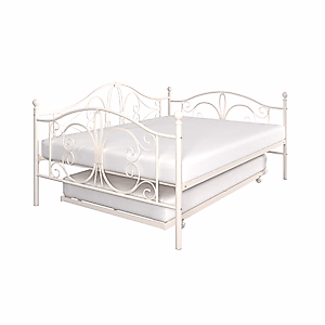DHP Bombay Metal Full Size Daybed Frame with Included Twin Size Trundle - White, 4040129