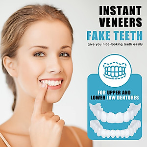 2 Set Fake Teeth Denture Teeth Veneer Snap in Teeth Confidence Smile Dentures Veneer Fake White Teeth with 2 Pieces Mini Tweezers for Halloween Men and Women Bad Teeth Whitening Alternative