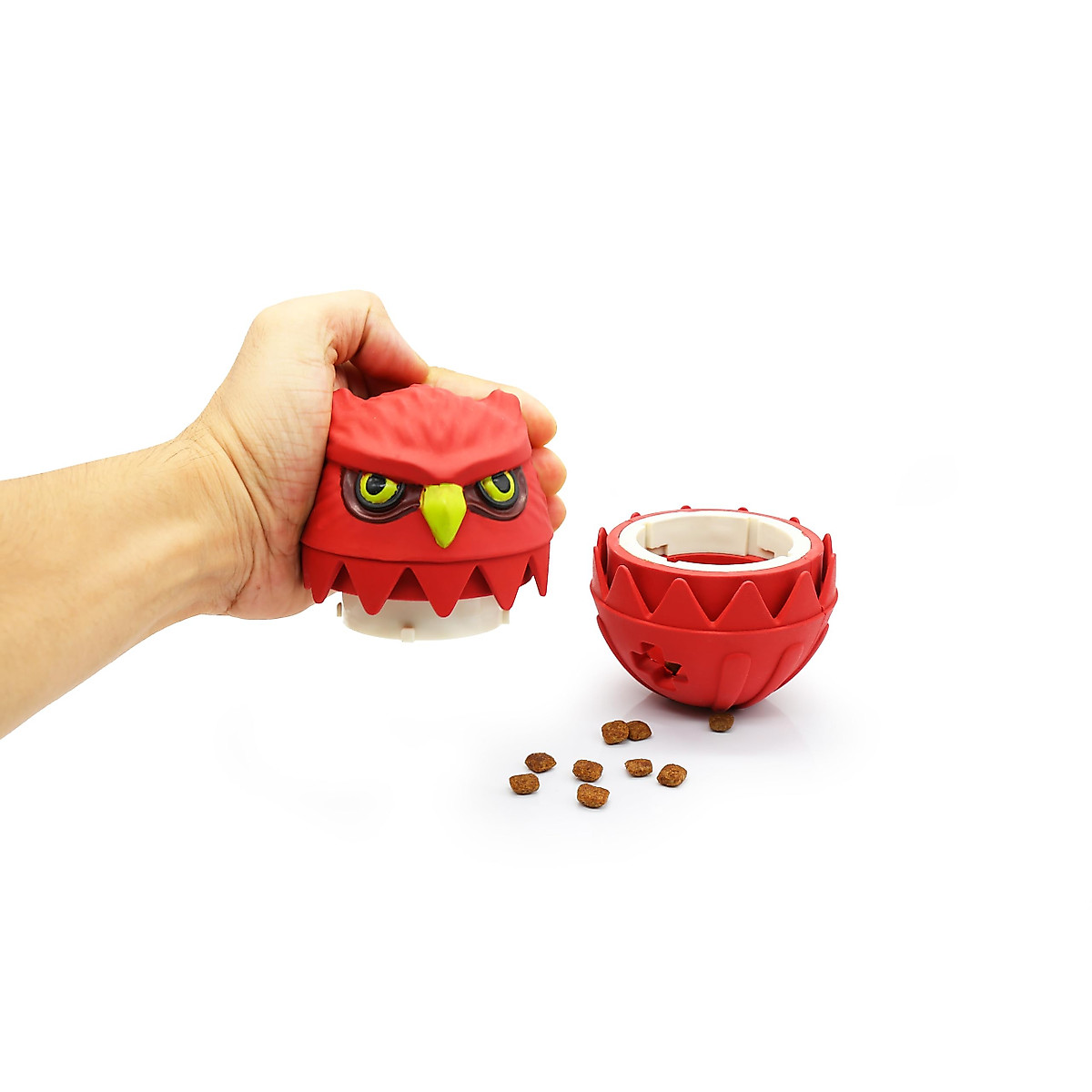 WapaW Owl Squeaky Dog Toy - Natural Rubber Treat Dispensing Dog Toys for Small & Medium Dogs, Indestructible Dog Chew Toys for Aggressive Chewer, Tough Dog Toothbrush Toy (Red Owl)