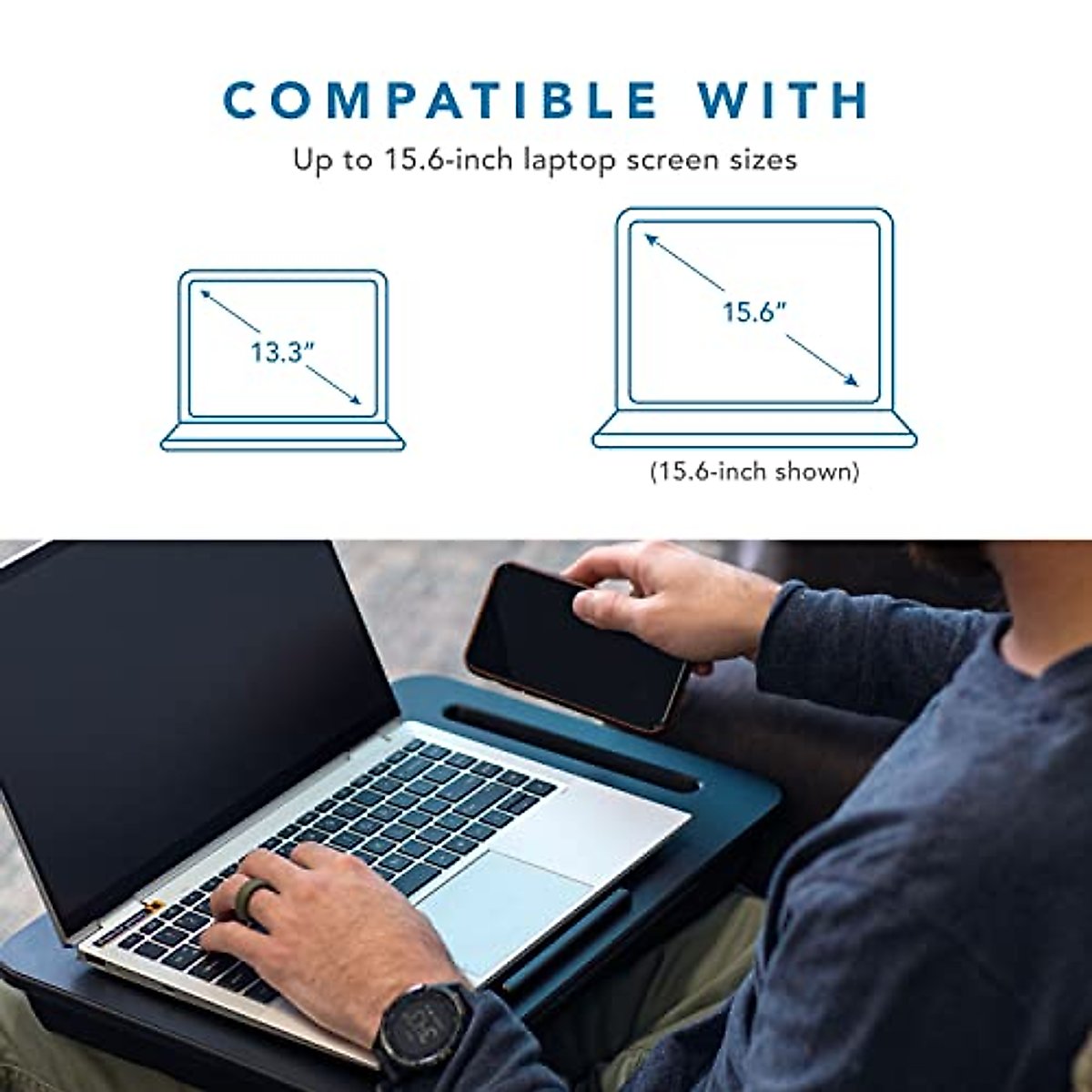LapGear Sidekick Lap Desk with Device Ledge and Phone Holder - Black - Fits up to 15.6 Inch Laptops - Style No. 44218