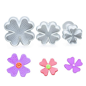 Yardwe Molds Four Leaf Clover Spring Plunger Cake Mold Sugar Cake Fondant Decoration Tool 3pcs (White)