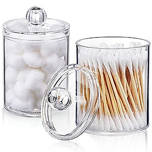 AOZITA 6 Pack Qtip Holder Dispenser for Cotton Ball, Cotton Swab, Cotton Round Pads, Floss - 10 oz Clear Plastic Apothecary Jar for Bathroom Canister Storage Organization, Vanity Makeup Organizer
