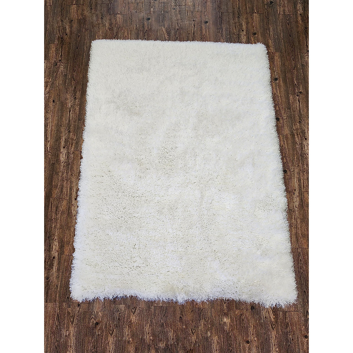 Brilliant Shag Snow White Rug - Indoor Home Living Room Carpet, Size: 7'6" x 10'3", Soft, Plush Rug