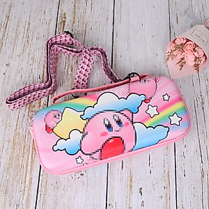 TIKOdirect Carrying Case for Nintendo Switch & OLED Mode, Cute Portable Travel Bag in Newest Updated Design of Pink Interior with an Adjustable Shoulder Strap, Pink Kirby