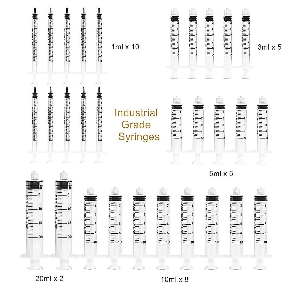 BSTEAN 30 Pack - 1ml, 3ml, 5ml,10ml, 20ml Syringes with 14ga, 16ga,18ga, 20ga, 22ga and 25ga Blunt Tip Needles and Caps for Refilling and Measuring Liquids, Oil or Glue Applicator