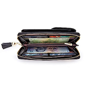 Womens Crossbody Bag Big Tassels Small Cell Phone Shoulder Purse Leather Travel RFID Card Wallet Case Baggap Handbag Clutch for iPhone 11 SE 11 Pro Xr X Xs Max 8/7/6 Plus LG Stylo Samsung (Black)