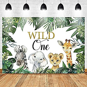 Mocsicka Safari Wild One Backdrop Safari Animal First Birthday Party Background Jungle Boy 1st Birthday Party Decorations Photography Background (8x6ft)