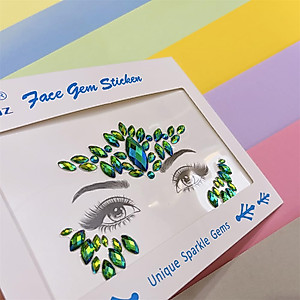Green Face Jewels Stick On Halloween Face Gems Sticker for Makeup Face Rhinestones Self Adhesive Face Glitter Face Jewelry Festival Party DIY Eye Tattoo Stickers Halloween Makeup (Emerald Ab/SR17)