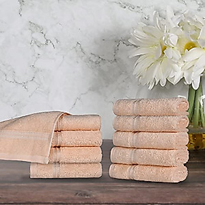 SUPERIOR Egyptian Cotton 10-Piece Face Towel Set, Small Towels for Facial, Spa, Quick Dry, Absorbent Towels, Bathroom Accessories, Guest Bath, Home Essentials, Washcloth, Airbnb, Peach