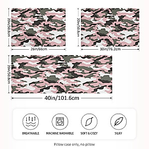 Camouflage Military Pink Satin Pillowcase for Hair and Skin Silk Pillowcase Pillow Case with Envelope Closure Throw Pillow Cover for Sofa Hotel Couch Bedroom Home Decor - King, 40x20inch