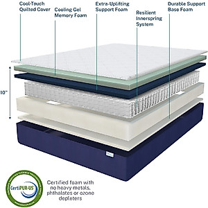 Sleep Innovations Marley Hybrid 10 Inch Cooling Gel Memory Foam and Innerspring Coil Mattress, Full Size, Bed in a Box, Medium Firm Advanced Support