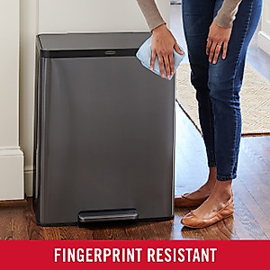 Rubbermaid Elite Stainless Steel Metal Dual Stream Step-On Trash Can for Home, Kitchen Waste and Recycling, 15.9 Gallon, Charcoal