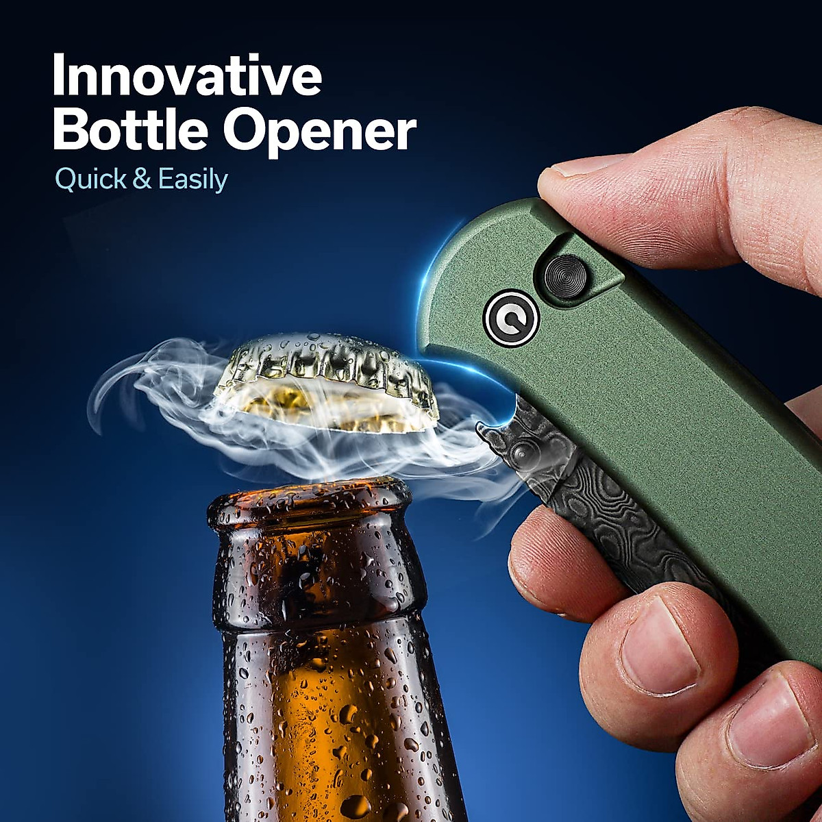 CIVIVI Pocket Folding Knife- Button Lock Knife with Thumb Stud Opener for EDC, 2.98" Damascus Blade Aluminum Handle, Qubit Utility Knife for Men Women Gift C20030E-DS1