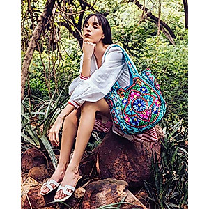 TribeAzure Elephant Tote Embroidered Mirror Shoulder Bag Top Handle Satchel Summer Beach Casual Fashion