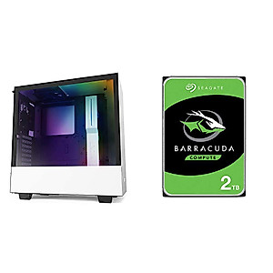 NZXT H510i - CA-H510i-W1 - Compact ATX Mid -Tower PC Gaming Case - Front I/O USB Type-C Port & Seagate Barracuda 2TB Internal Hard Drive HDD – 3.5 Inch SATA 6Gb/s 7200 RPM 256MB Cache 3.5-Inch