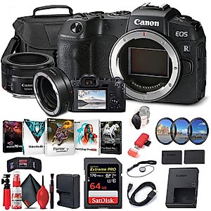 Canon EOS RP Mirrorless Digital Camera (Body Only) (3380C002) + Canon EF 50mm Lens + Mount Adapter EF-EOS R + 64GB Card + Case + Filter Kit + Corel Photo Software + LPE17 Battery + More (Renewed)