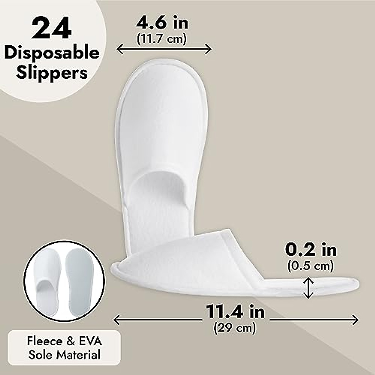 Juvale 24 Pairs Disposable House Slippers for Guests, Bulk Pack for Hotel, Spa, Shoeless Home, White Closed Toe (US Men Size 10, Women 11)