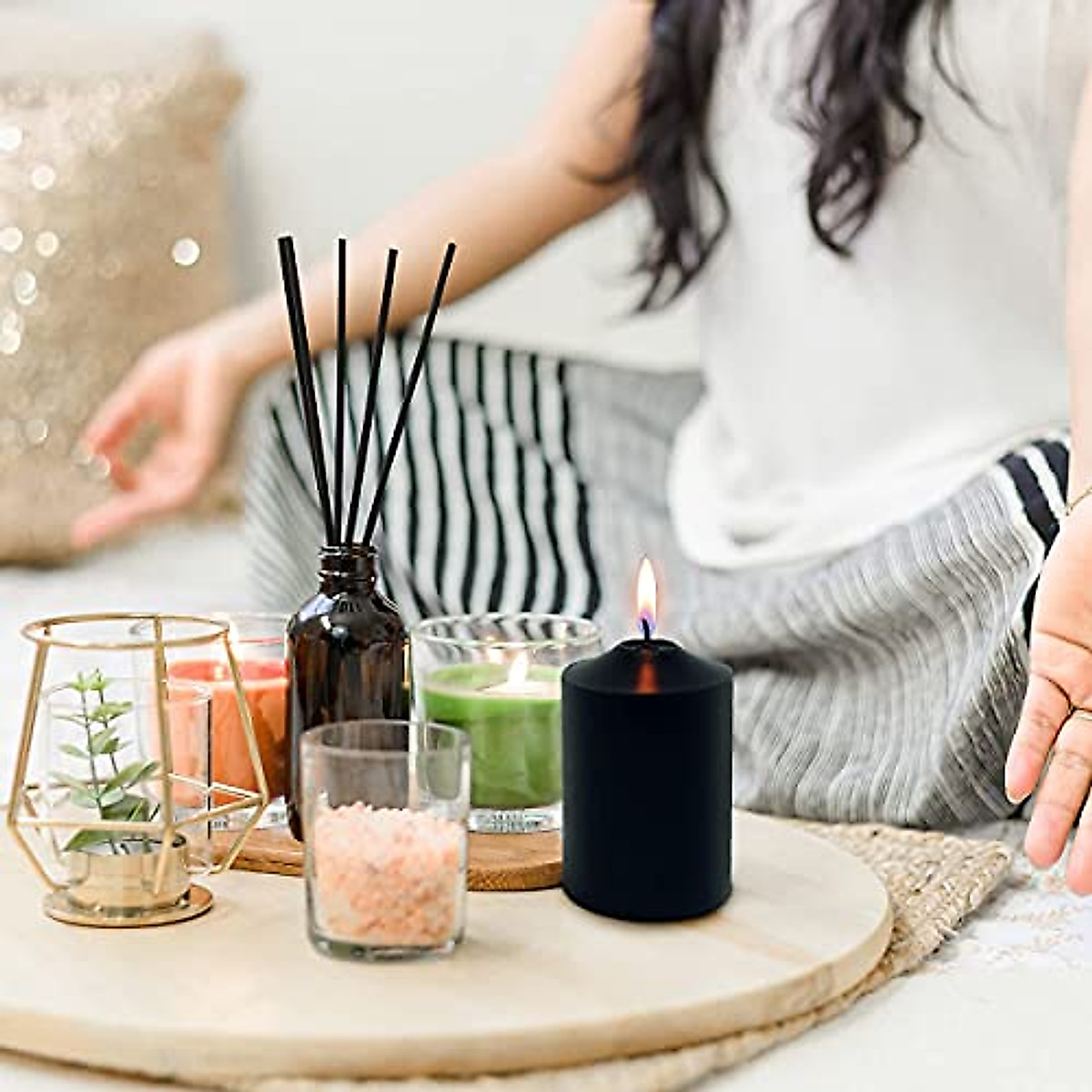 MISSYO 70 Hour Long Burning Unscented Pillar Candles, Dripless and Smokeless Candles for Home Weddings Restaurant Spa Church - Black, 3x6 inch, 3 Pack