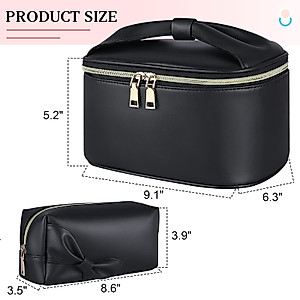 Makeup Bag 2 Pcs Cosmetic Bag Waterproof Large Make Up Bag for Travel Bow-Knot Storage Bag Portable Cosmetic Pouch Makeup Brush Organizer Toiletry Case for Women and Girls Black