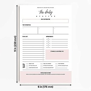 Bliss Collections Daily Planner, Simple Pink Self-Care Calendar, Organizer, Scheduler, Productivity Tracker for Organizing Goals, Tasks, Notes, to-Do Lists, 6"x9" Undated Tear-Off Sheets (50 Sheets)