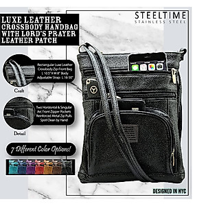 Steeltime Unisex Super Soft Leather Catholic Crossbody Bag with Lords Prayer Patch and Carrying Strap | Crossbody Purses for Women, Men