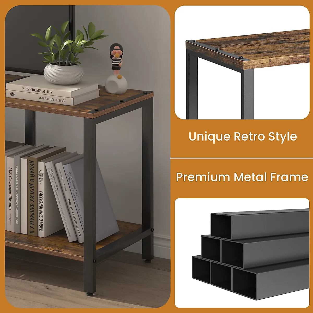 Hzuaneri TV Stand with Charging Station for TVs up to 65 Inches, 3 Tier Media TV Entertainment Center with Storage Shelf, Industrial TV Console Table for Living Room, Bedroom, Rustic Brown and Black